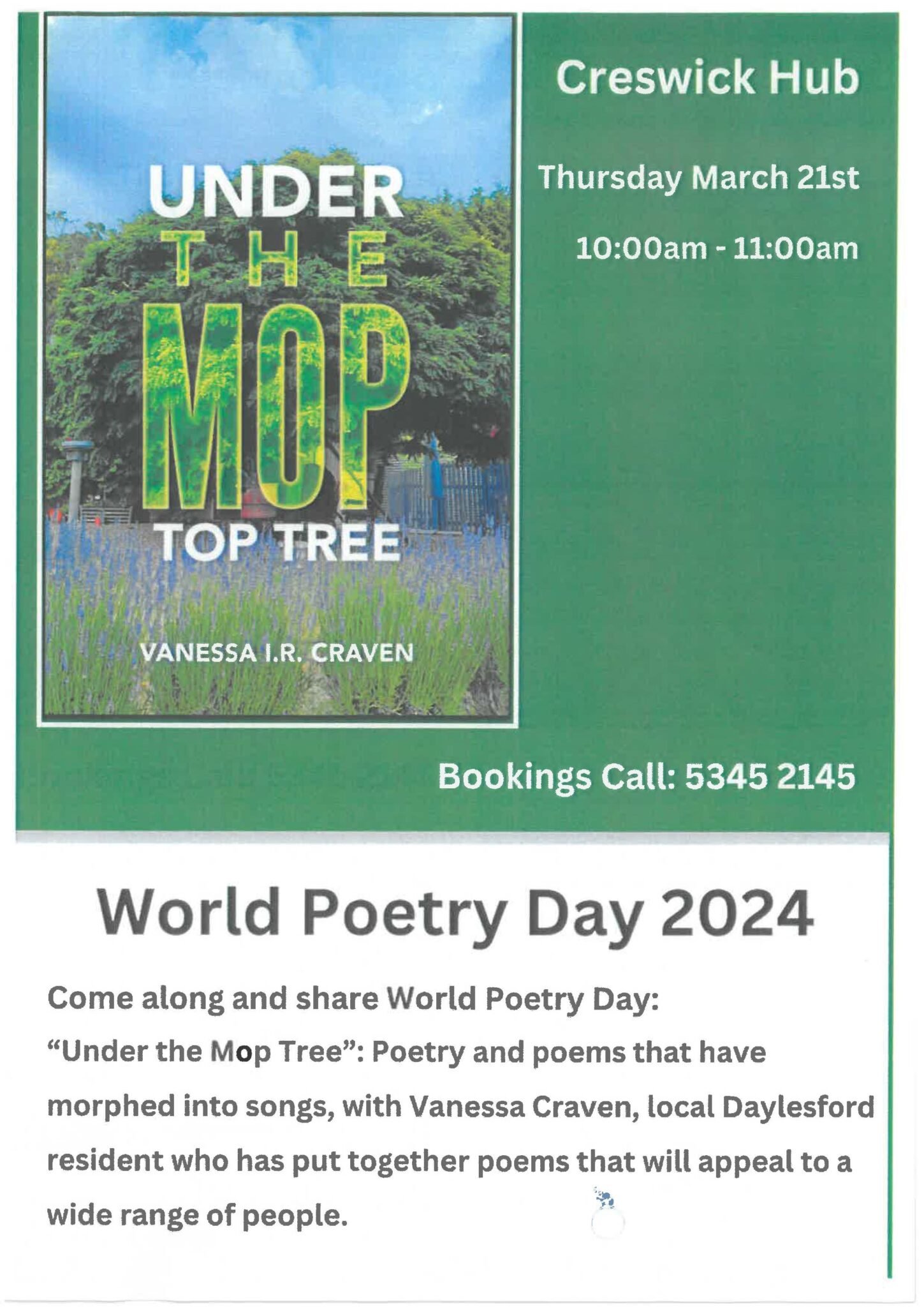 Poetry Reading to Celebrate World Poetry Day - The Wombat Post
